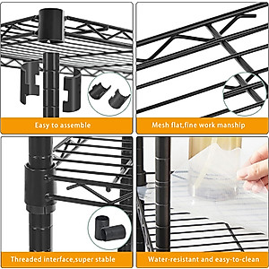 Yaliuliu 3 Tier Black Storage Racks and Shelving - Metal Steel Pantry Shelves - Adjustable Storage Shelf Metal Storage Organizer Wire Rack, Suitable for Kitchen, Bathroom, Bedroom,Closet