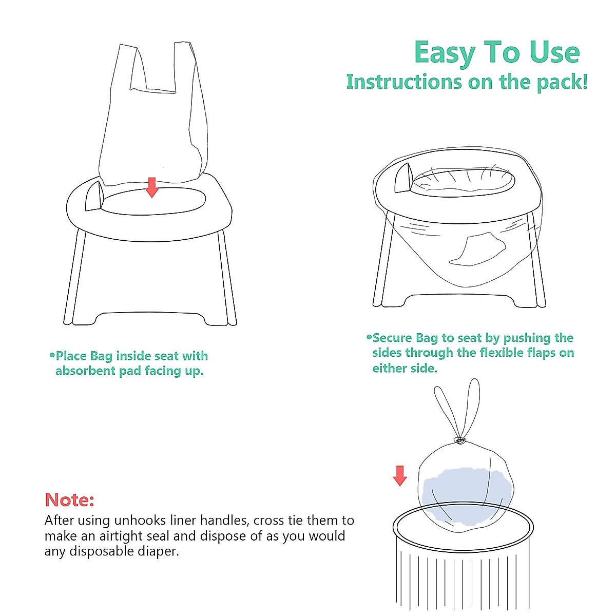 Potty Chair Liners, Portable Disposable Potty Liner Bags for Universal Potty Training Toilet Seat, Toddler Outdoors Travel Baby Toilet Liners - 30 Pack