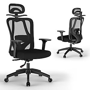 MUNNAR Ergonomic Office Chair, Home Office Desk Chairs, Comfy Mesh Office Chair, Computer Desk Chair Gaming Chair with Adjustable Lumbar Support, Headrest and Armrest, SGS Certified Gas Cylinder