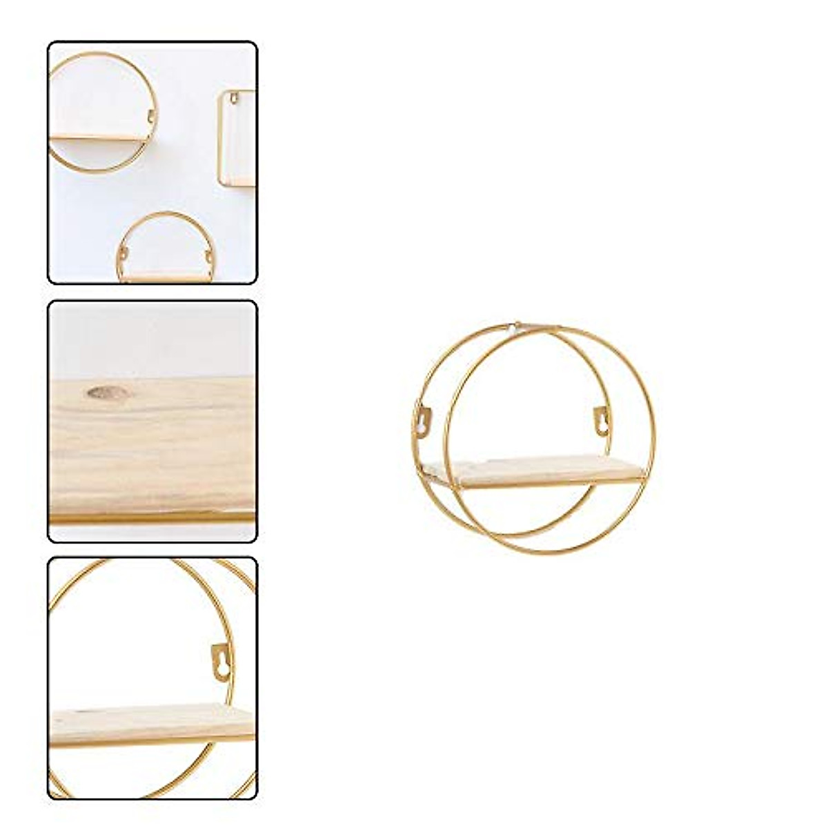 Hacoly Wall Mounted Round Gold Floating Shelves Storage Shelves for Wall Bedroom Living Room Bathroom Kitchen and Office, 25x9cm