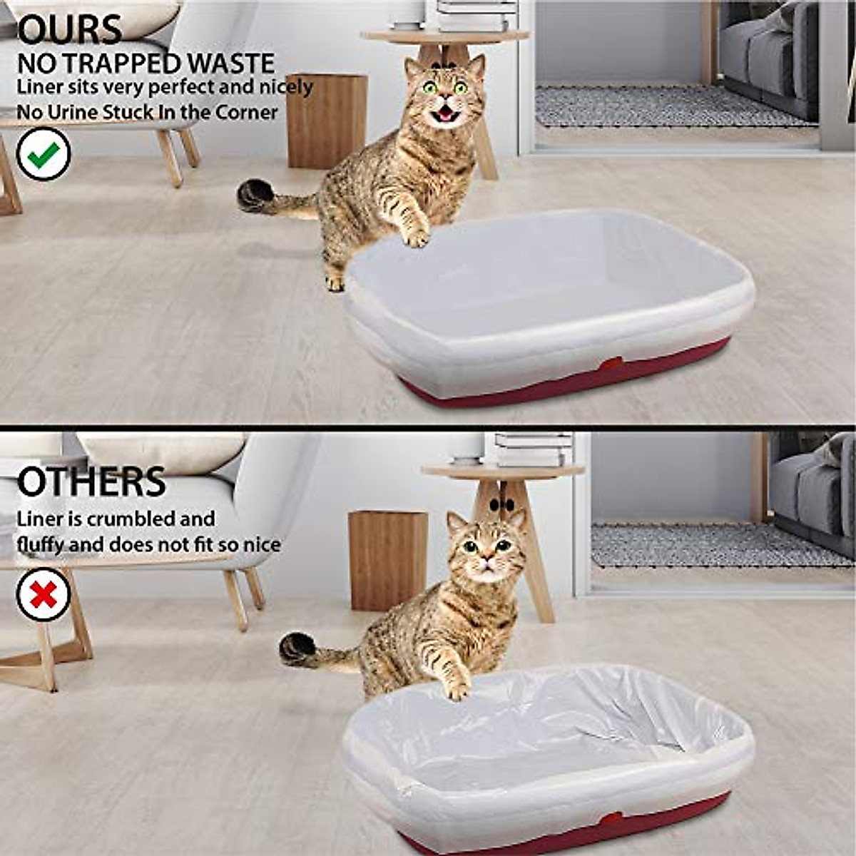 Alfapet cat Litter Box Liners Extra Large-1 Box- Heavy Duty 2 mil Thick Plastic, Clever Drawstring Liner for Easy Disposal- Flat Bottom for Easy, Secure Placement in Kitty Pan-Disposable