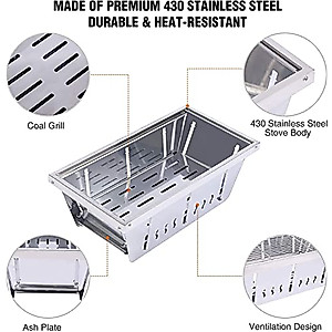 REDCAMP Collapsible Camping Grill,17 * 9" Portable Charcoal Grill with Carrying Bag, Stainless Steel lightweight Small BBQ Grill for Outdoor Camping Cooking