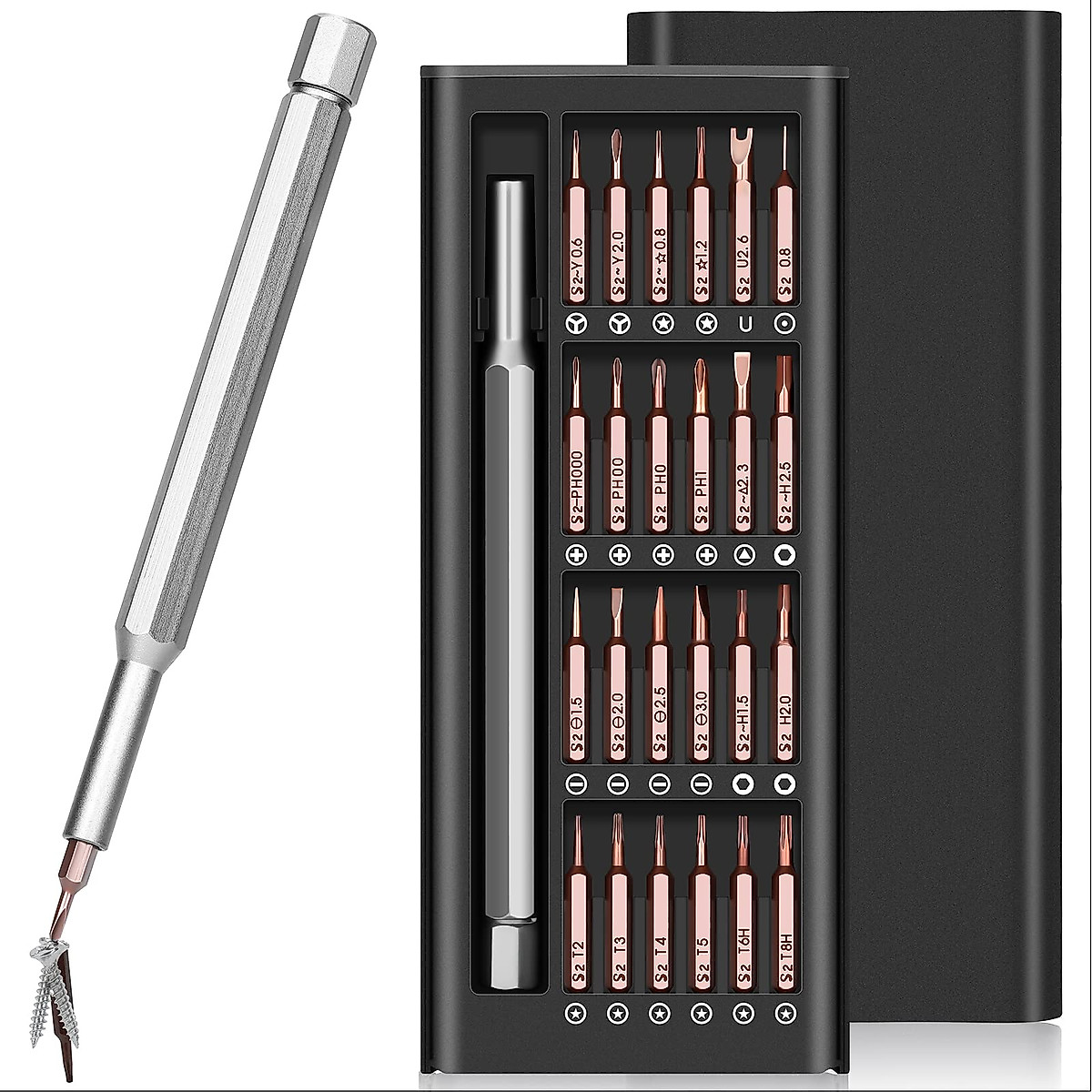 Small Screwdriver Set - EvsKeu 24 in 1 Magnetic Percision Screwdriver Set with Torx, Phillips, Flat head, Hex, etc, Premium Mini Screwdriver Set for Phone, PC, Watch, Eyeglass (Black Case & Red Bits)