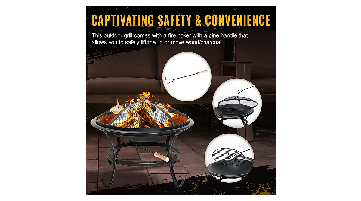 LEMY 22" Wood Burning Fire Pit for Patio & Camping