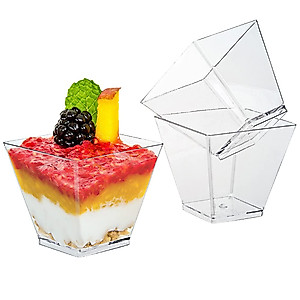 HOUSEEN Dessert Cup, 50pcs Dessert Cups Container 58ml with Spoons, Cake Serving Bowl Mini Appetizer Bowls Clear Parfait Cups for Party Event and Catering