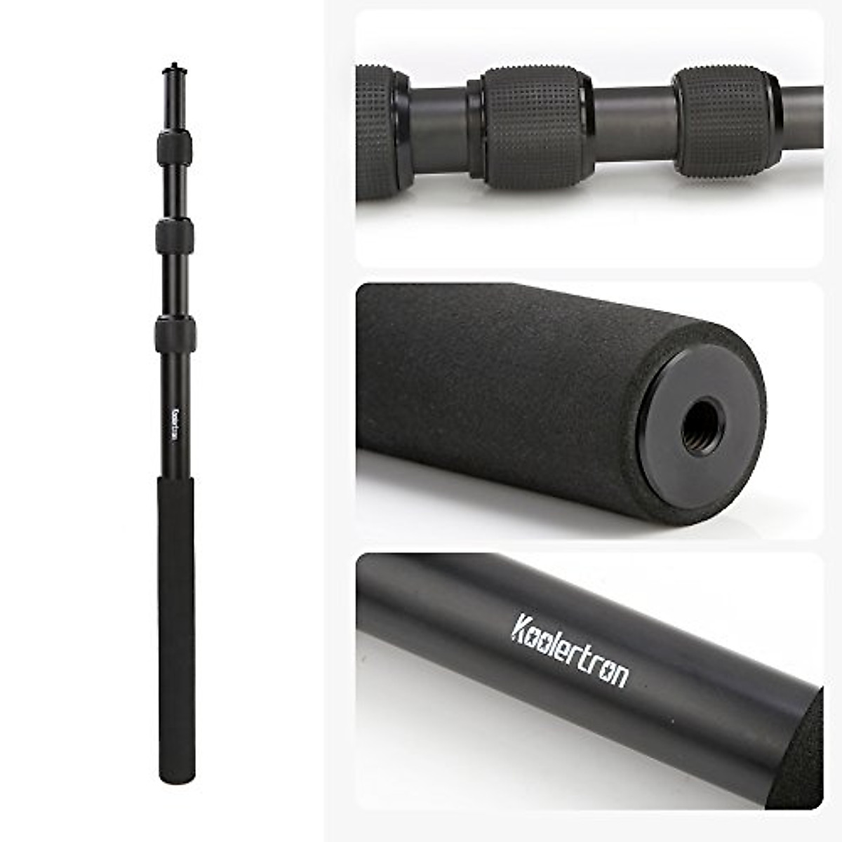 Koolertron Portable Mic Boom Pole Arm 4 Section Stretchable Padded Handheld Telescopic Aluminum Adjustable with Easy Twist Locks and Padded Handle for Professional Shotgun Microphones Fish Pole exte