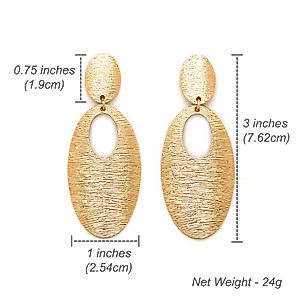 Women Oversize Geometric, Tear Drop, Hammered Statement Metal Clip on Earring Many Styles (Style B/Gold)