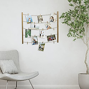 MELANNCO Natural Twine Two Bar Hanging Photo Collage with 30 Wood Clips