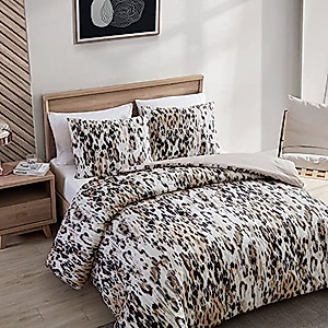 Kenneth Cole New York - Queen Duvet Cover Set, Cotton Reversible Bedding with Matching Shams, Modern Home Décor (Abstract Leopard Brown, Queen)