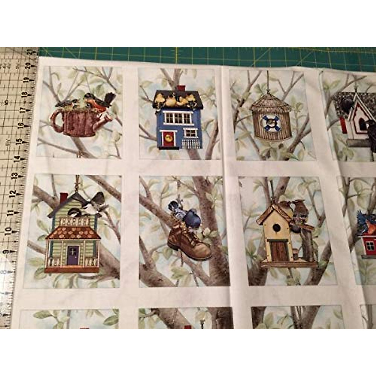 Alina Natetkova - Fabric Birdhouses Birds 12 (Squares 4 1/2" x 6") 1 Panel 22" x 22" Elizabeth
