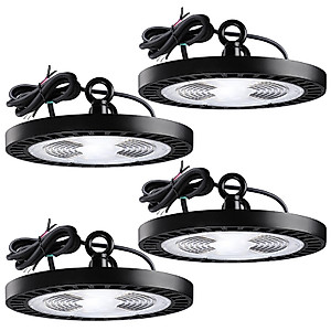 LEONLITE UFO LED High Bay Light 150W 21,700LM 5000K Daylight, 0-10V Dimmable, UL Listed, 120-277V Commercial Barn Lights for Warehouse Gym Factory Workshop, Pack of 4