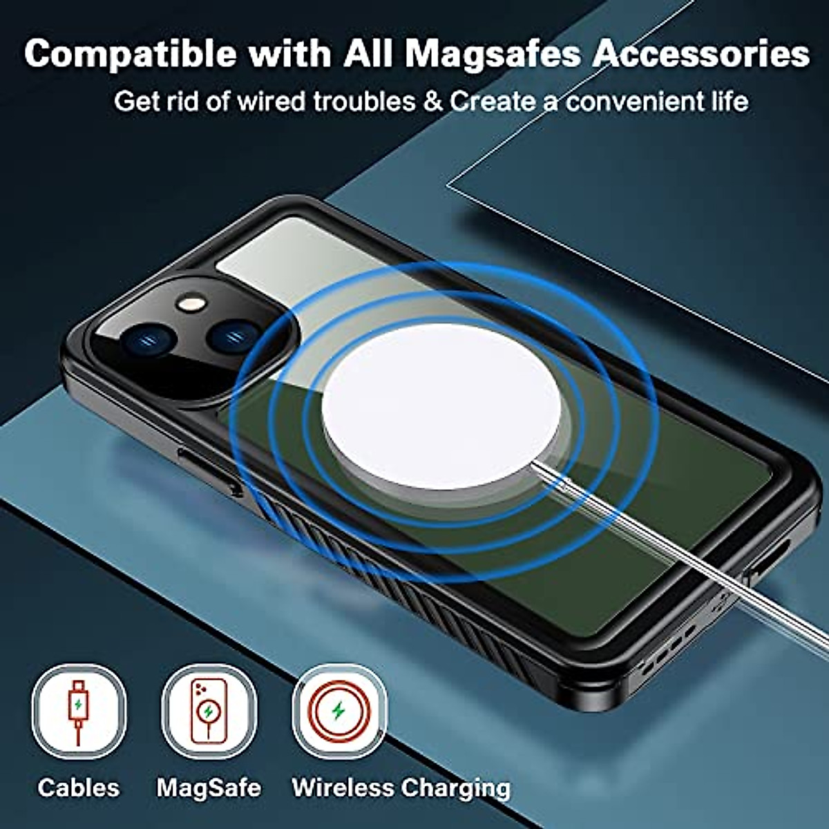 Pakuya Waterproof iPhone 13 Mini Case - Shockproof with Built-in Screen Protector, Heavy Duty Protection, Clear Sound, Black/Clear