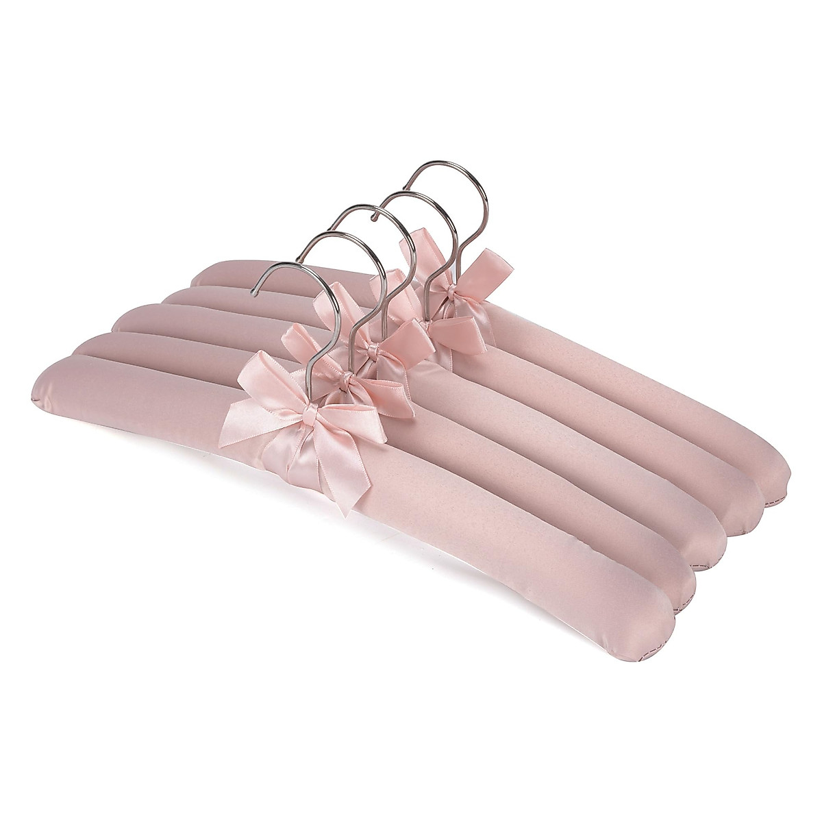 NEOVIVA 15 Inch Anti Slip Satin Padded Clothes Hangers for Women Pink Satin Padded Hangers for Women Clothing, No Shoulder Bump Hangers for Adult, Silk Hangers for Sweaters, Dresses, Suits (Pack of 5)