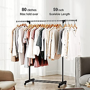 JZM Adjustable Clothes Garment Rack, Rolling Clothes Organizer on Wheels for Hanging Clothes with Bottom Shelves, Rolling Clothes Rack Portable Collapsible Commercial Garment for Entryway, Bedroom