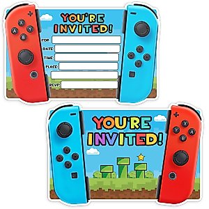 Simimi art 30 Video Game Birthday Party Invitations with Envelopes - Game On Birthday Party Invitation