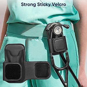 SKYREH Bundle: Stethoscope Holder Clip, Microfiber Velcro PU Leather Stethoscope Hip Holder + Magnetic PU Leather Stethoscope Hip Holder for 3M Littmann Classic III, 3M Littmann Cardiology IV