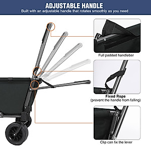 REDCAMP Folding Dog Wagon Cart with Extendable Rear End Heavy Duty, 220L Large Collapsible Utility Pet Wagon Garden Cart with Brakes for Sand Camping Sports Shopping