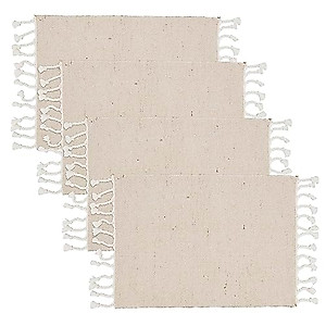 Saro Lifestyle Jute and Cotton Placemats with Tassel Borders (Set of 4), Natural, 14"x20"