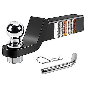 Trailer Hitch Ball Mount with 2 Inch Ball & Hitch Pin Clip, Solid Steel Tow Ball Hitch Fits 2 in Receiver, 6000 lbs, 2" Drop