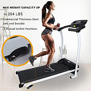 YSSOA High Performance Folding Treadmill, Workout Running Machine with LCD Display and Phone Slot, Compact Treadmill for Fitness Gym Exercise, White and Black.
