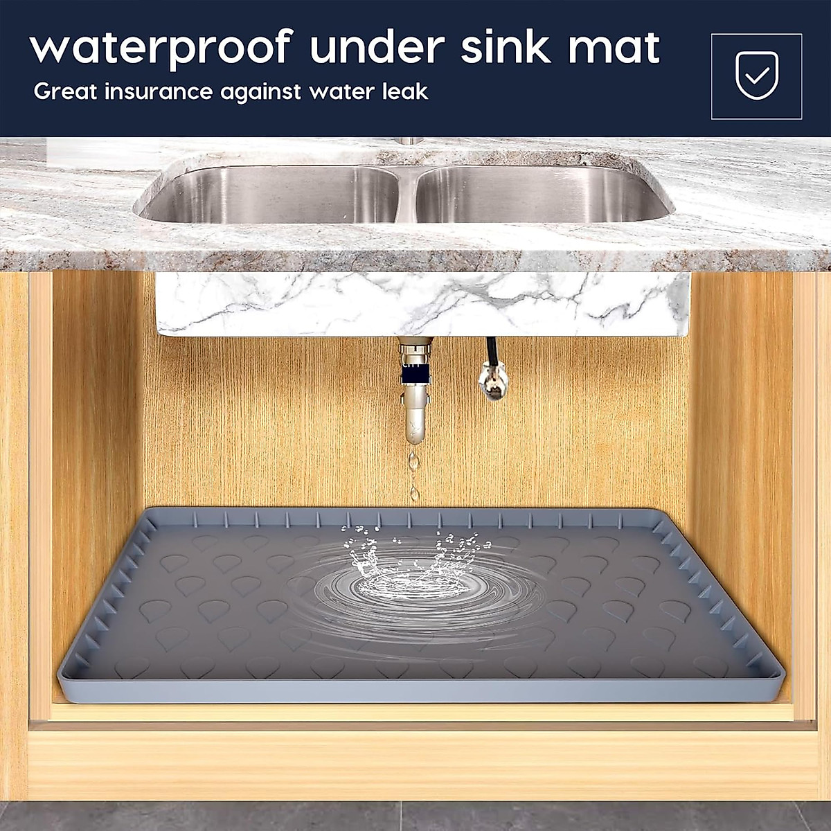 Capon Under Sink Mat for Cabinet, 22"x34" Silicone Waterproof Kitchen Cabinet Tray, Cabinet liner holds over 3.3 Gallons, Cabinet Protector, for Drips Leaks Spills