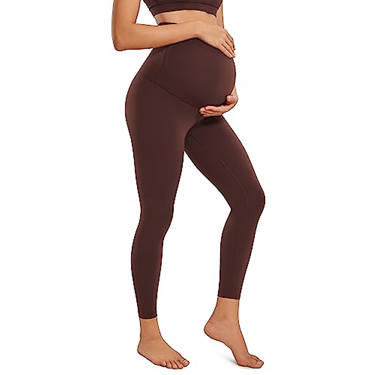 CRZ YOGA Womens Butterluxe Maternity Leggings Over The Belly 25" - Buttery Soft Workout Activewear Yoga Pregnancy Pants Taupe Medium