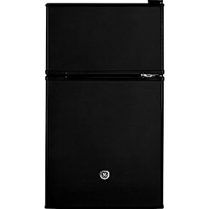 GE Mini Fridge With Freezer | 3.1 Cubic Ft. | Double-Door Design With Glass Shelves, Crisper Drawer & Spacious Freezer | Small Refrigerator Perfect for the Garage, Dorm Room, or Bedroom | Black