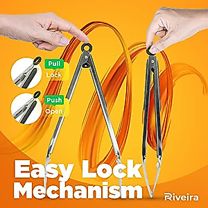 Riveira Red Tongs for Cooking with Silicone Tips | 9 and 12-Inch Pieces | Non-Stick Kitchen Grill Tongs | BBQ Tongs for Grill | 550°F High Heat-Resistant Premium Silicone Tips | 304 Stainless Steel