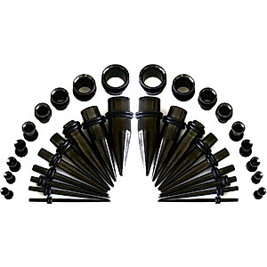 So Scene 36 Piece Ear Stretching Kit-Tapers and Plugs Ear Gauging Black Titanium 00g-14g