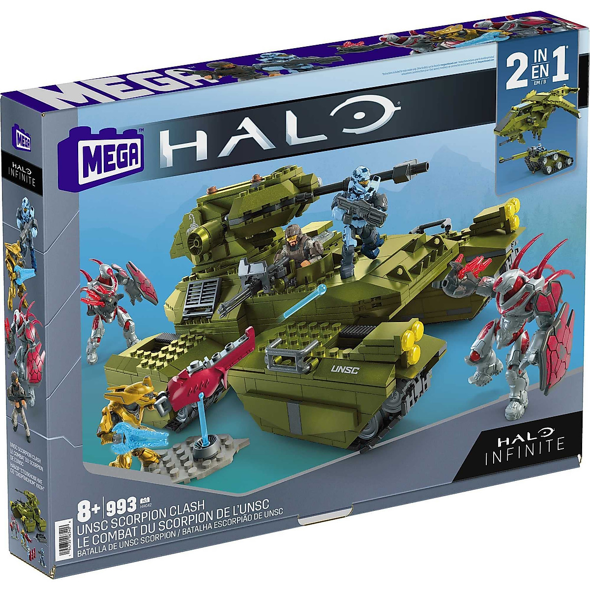 MEGA Halo Toy Building Sets, UNSC Scorpion Clash Tank with 993 Pieces, 5 Micro Action Figures and Display Stands, for Collectors