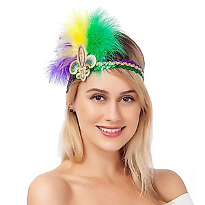 Myjoyday Women's Fascinators, Feathers Tea Party Hat, Veil Headband with Hair Clip for Cocktail Church (Yellow & Purple & Green)