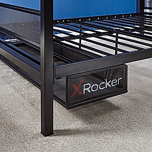 X Rocker Basecamp Gaming Bed Frame, with Rotating TV Mount, Storage, Metal Mesh Frame, 2111101, 80.63" x 37.68" x 42.8", Twin Size, Black