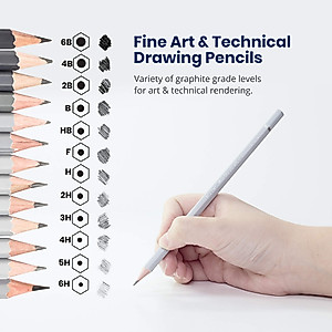 Pacific Arc Premium Graphite Drawing Pencils for Artists, Tech Pack - Professional Pencils for Drawing, Drafting, Sketching and Shading 12 Pk. - Great Non Toxic Art Supplies Set for Adults and Kids