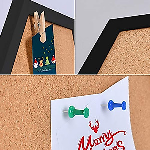 AkTop Cork Bulletin Board Hexagon 4 Pack, Small Framed Corkboard Tiles for Wall, Thick Decorative Display Boards for Home Office Decor, School Message Board with 16 Push Pin Wood Clips, Black