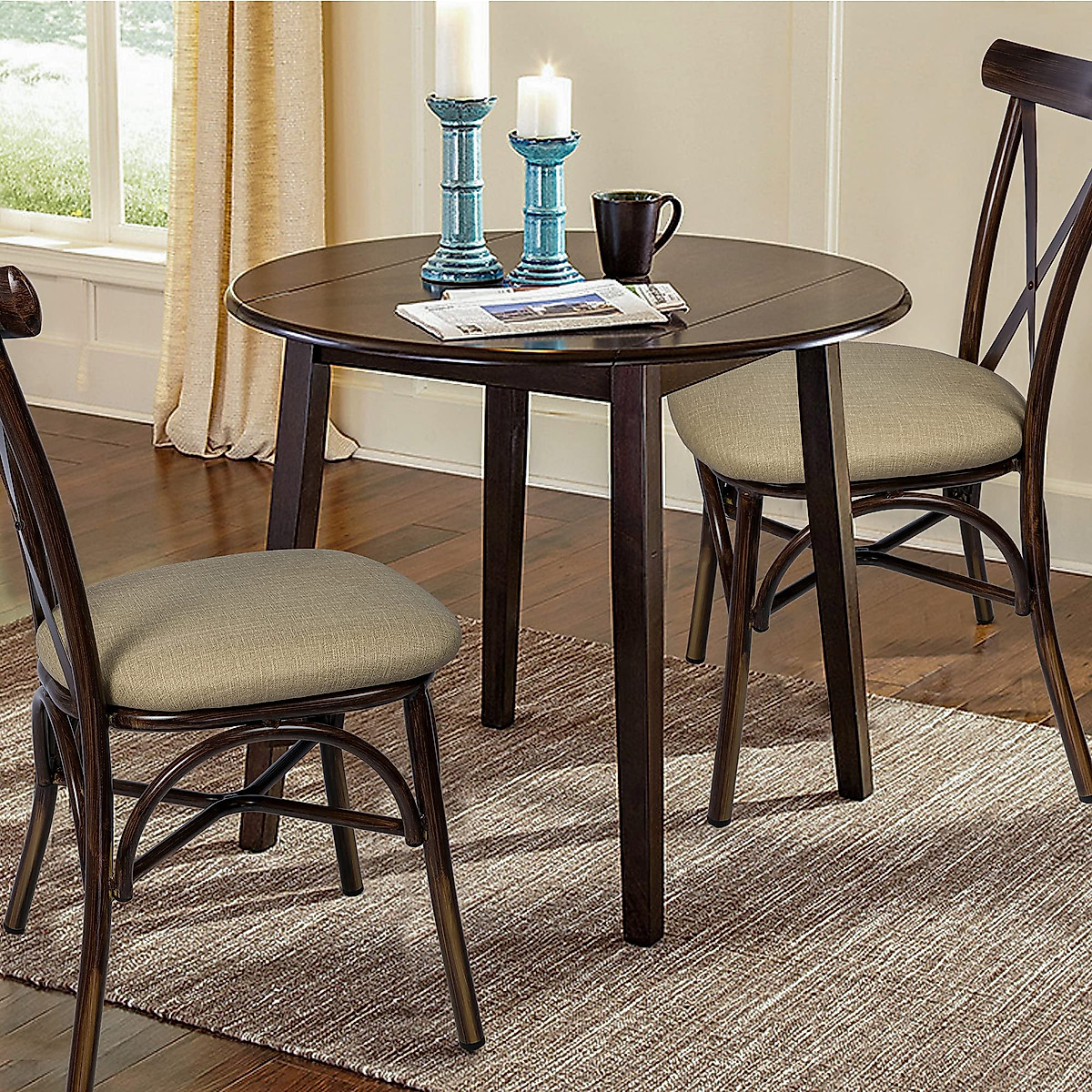 Koreyosh Modern Dining Chair Set of 2, Upholstered PU Leather Dining Room Chairs, Comfortable X-Shape Back Kitchen Chairs with Aluminum Frame for Outdoor or Indoor Use, Sand Beige