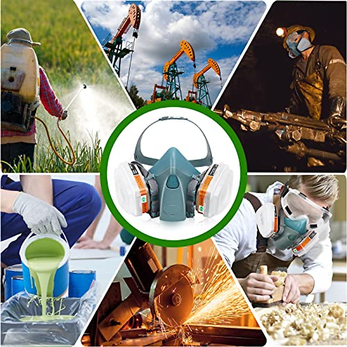 DADUMK Reusable Spray Paint Respirator, Welding Fume Half Face Cover Set for Paint, Dust, Chemical, Epoxy Paint, Woodworking and Organic Vapor Gas