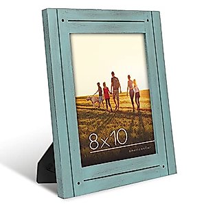 Americanflat 8x10 Picture Frame in Turquoise Blue - Rustic Picture Frame with Textured Engineered Wood, Shatter Resistant Glass, and Easel - Horizontal and Vertical Formats For Wall and Tabletop