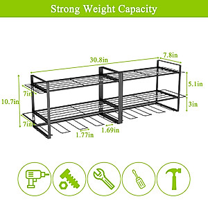 Power Tool Organizer,8 Power Drill Holder Wall Mount,3 Layers Power Tool Storage Rack Shelf with Hooks,Heavy Duty Metal Cordless Powertool Shelf for Garage Organization with Screwdriver/Plier/Hammer