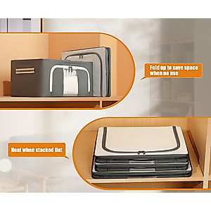 Furnhome Clothes Storage Organizer Bins, Stackable Storage Bins-Foldable Oxford Cloth Steel Frame Storage Box for Clothing Storage with Clear Window & Reinforced Handles (Dark Grey, 22L, 3PCS)