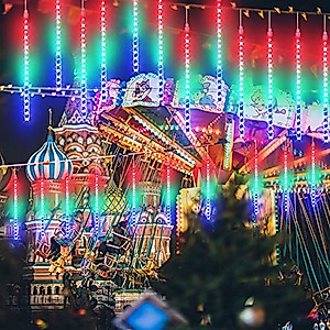 Meteor Shower Rain Light 50cm 10 Tubes 480 LED Waterproof Icicle Falling Snowfall Lights Icicle Raindrop for Home Decor Wedding Garden, Multicolor