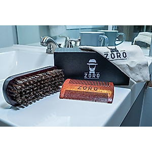 Beard Brush and Comb Set for Men - Premium Handmade Grooming Set - Elegant Box and Cotton Bag - Horsehair Bristled Brush and Double-Sided Aromatic Wooden Comb - Perfect Kit for Home or Travel
