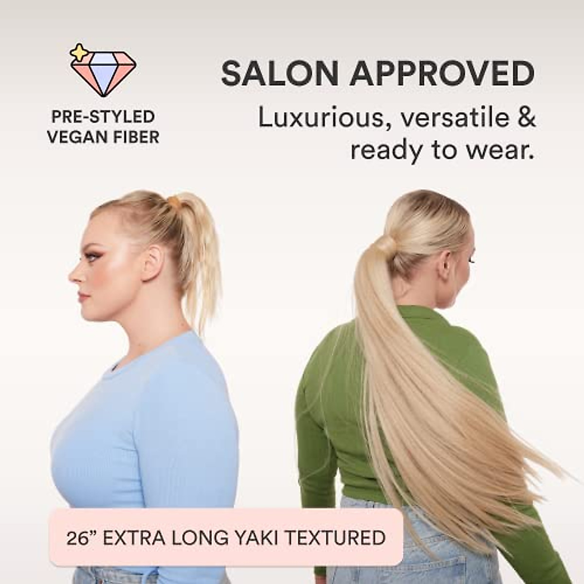 INH Hair Miya Ponytail Extension 26 inch Long Clip in Wrap Around Straight Pony Tail Hairpiece for Women | Synthetic Clip On Faux Piece | Champagne Blonde