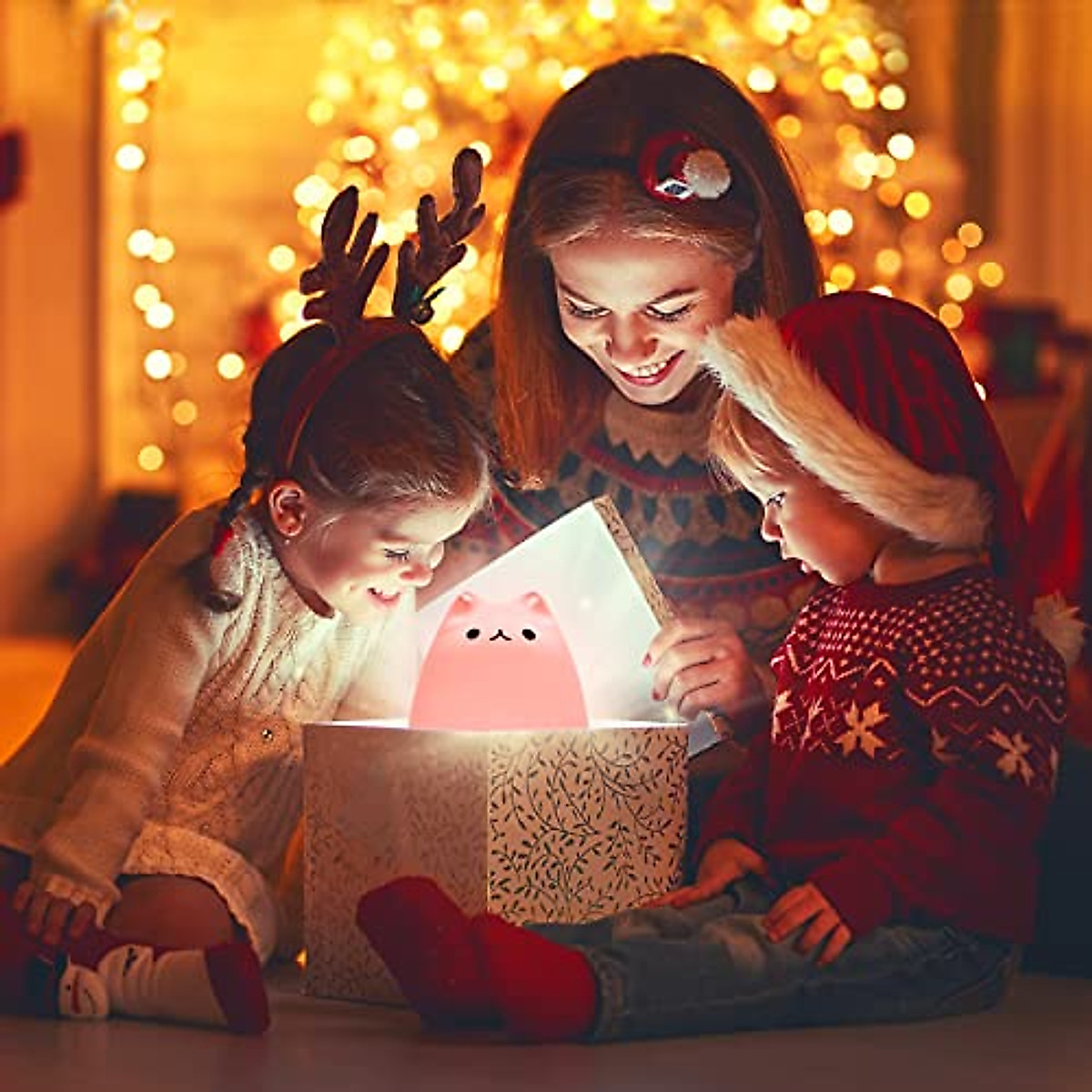 Litake LED Cat Night Light, Battery Powered Silicone Cute Cat Nursery Lights with Warm White and 7-Color Breathing Modes for Kids Baby Children (Mini Celebrity Cat)