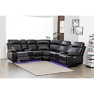 Kingway Inc Rexon Power Recliner Sectional Living Room Sofa Set with speaker,LED and USB port, Brown