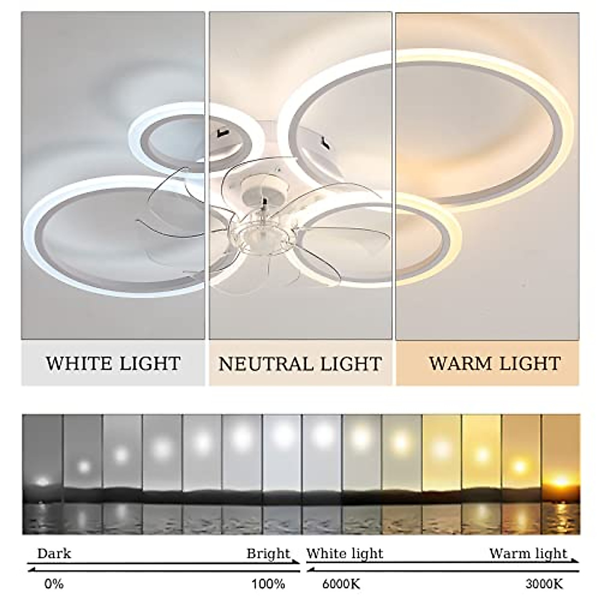 ZEELYDE Chandelier,Design Ceiling Fans with Lights and Remote, Dimmable Quiet Modern Ceiling Fan with Led Lamp, DC Reversible 6 Speed Ceiling Fan with Lighting for Bedroom Living Room -White