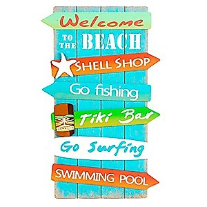 Beachcombers Direction Arrows Coastal Plaque Sign Wall Hanging Decor Decoration for The Beach 16" x 0.5" x 10 Multicolor