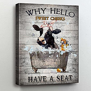 Bathroom Rules Sign Bathroom Wall Art Vintage Canvas Prints Bath Signs Wall Art Decor Rustic Laundry Room Decor For Bathroom Apartment Cow Bathroom Decor Cow Wall Art Black and White Bathroom Art Cow in Bathtub Wall Art Size11.5 x 15 inch A-263
