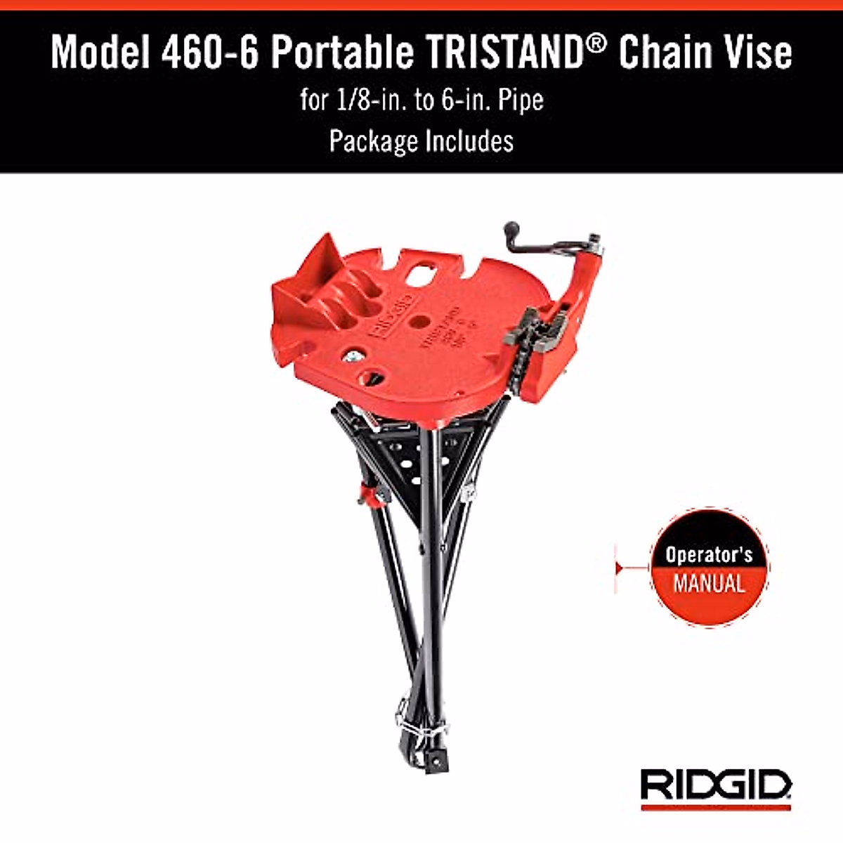 RIDGID 36273 460-6 Portable TRISTAND Chain Vise for 1/8"-6" Pipe, Red/Black