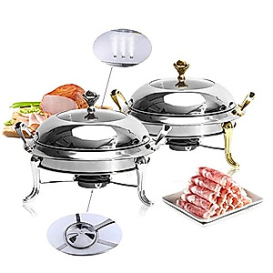 Stainless Chafing Dish Buffet Set with Visible Lid,Food Tray and Fuel Holder for Parties Buffet (Diameter: 28 CM),Gold