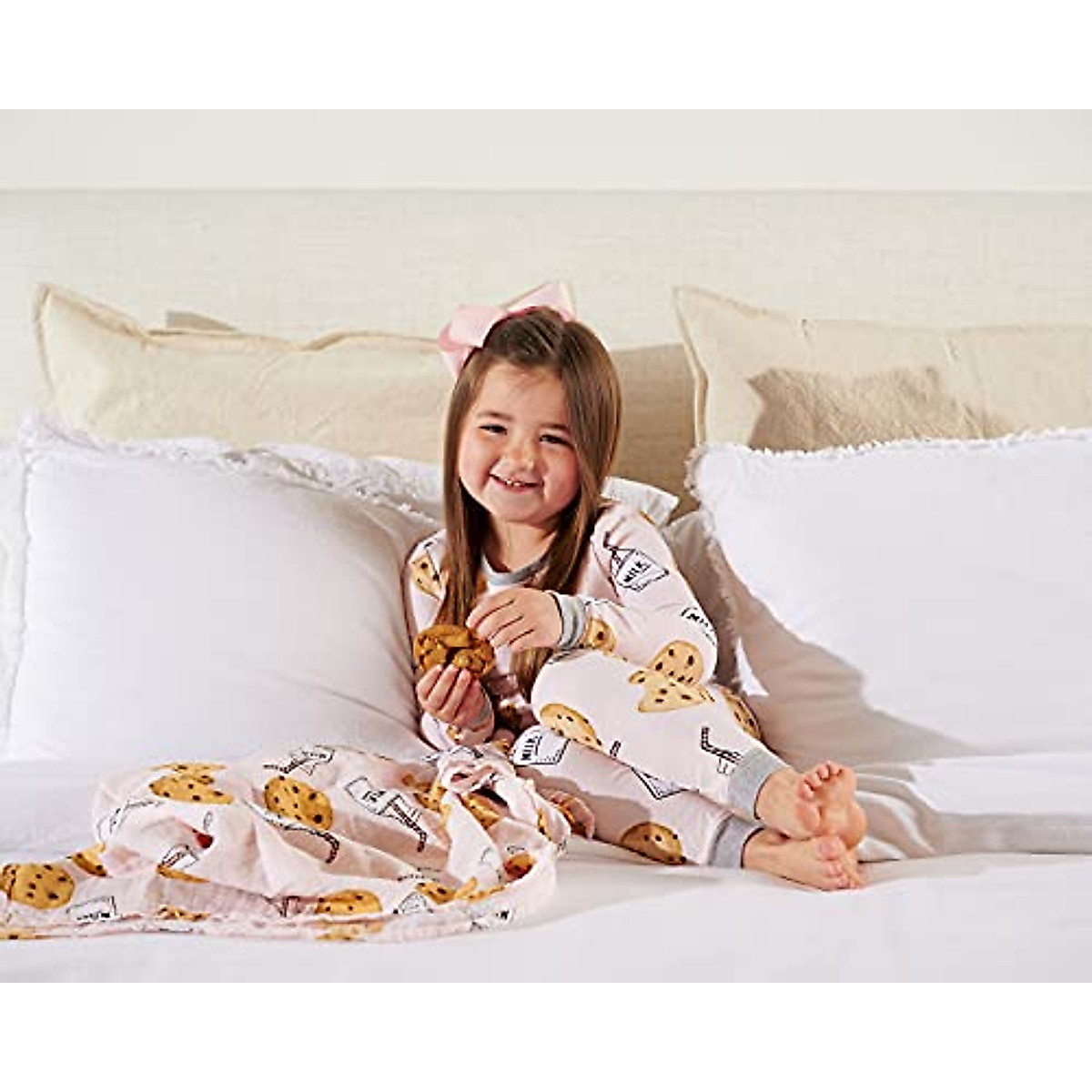 Mud Pie Muslin Swaddle, Milk and Cookies (Pink)